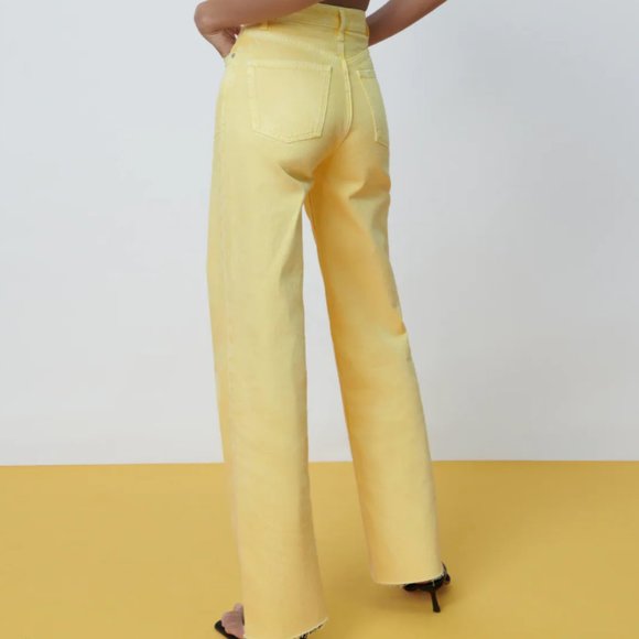Zara | Pants & Jumpsuits | Nwt Zara Yellow High Waisted Wide Leg Jeans ...